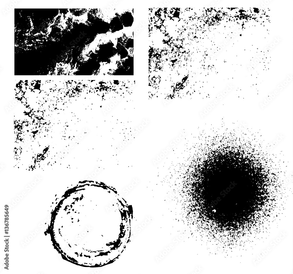 grunge texture backround set, grungy overlay effect, black Stock Vector ...
