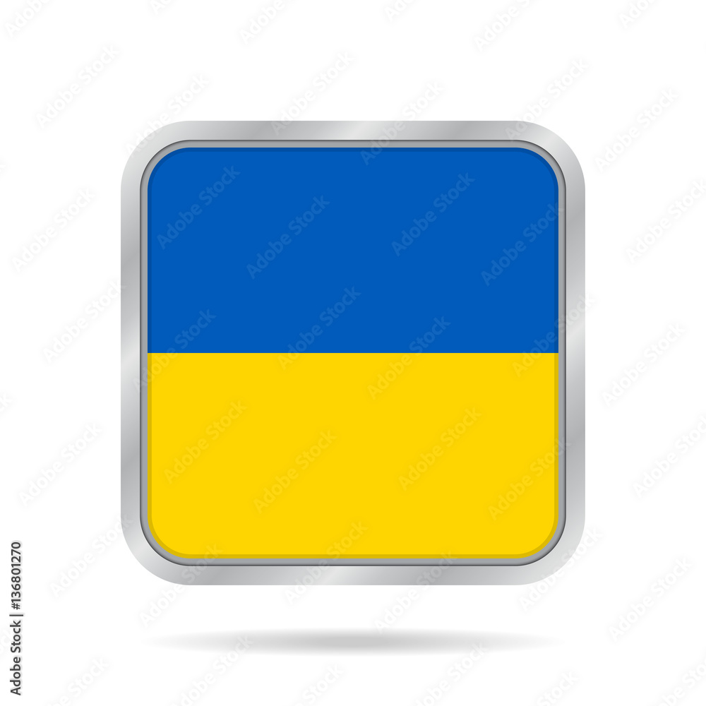 flag of Ukraine, shiny metallic gray square button Stock Vector | Adobe ...