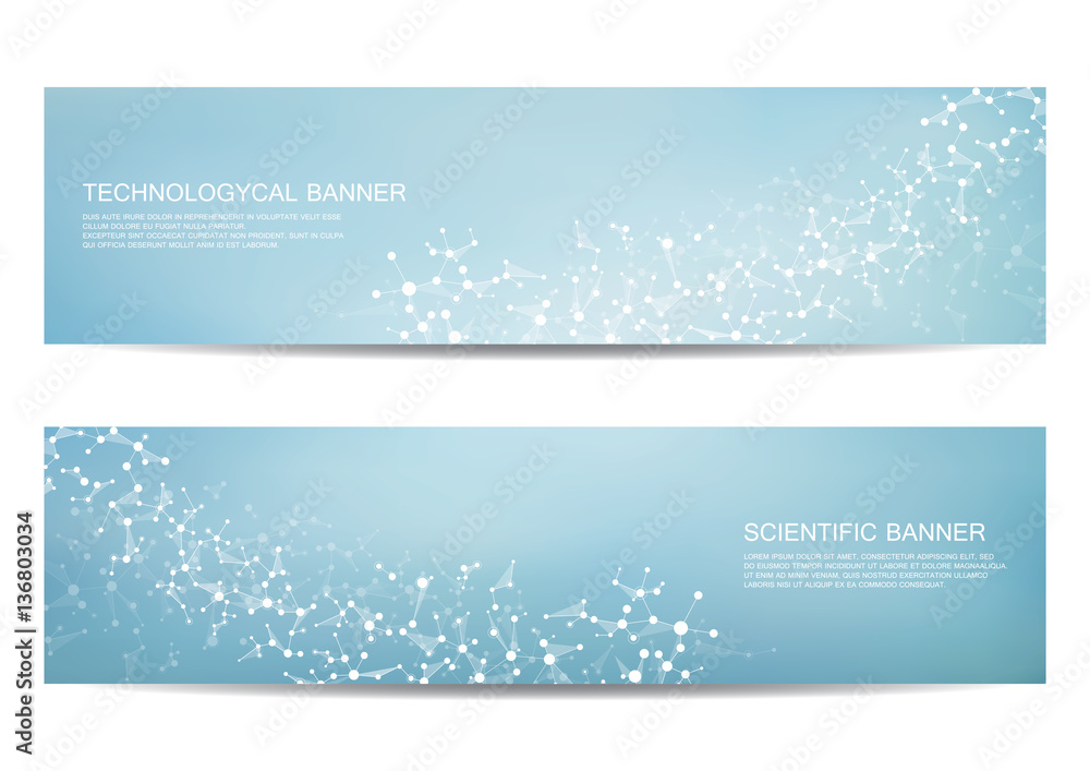 Set of modern scientific banners. Molecule structure DNA and neurons ...