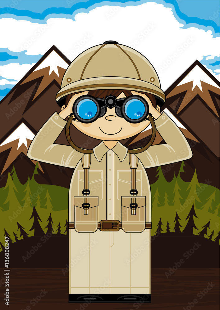 Vettoriale Stock Cute Cartoon Safari Boy Explorer | Adobe Stock