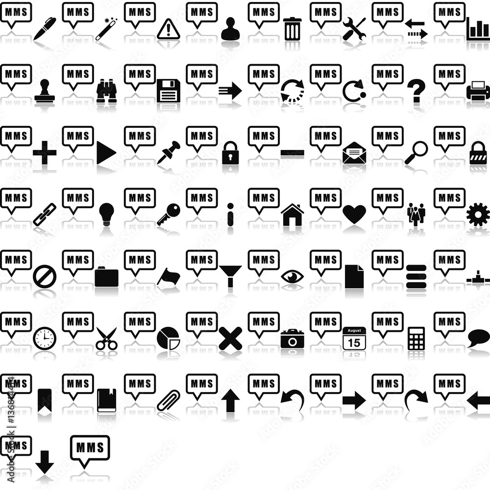 MMS Symbol mit Overlays und Spiegelungseffekt Stock Vector | Adobe Stock