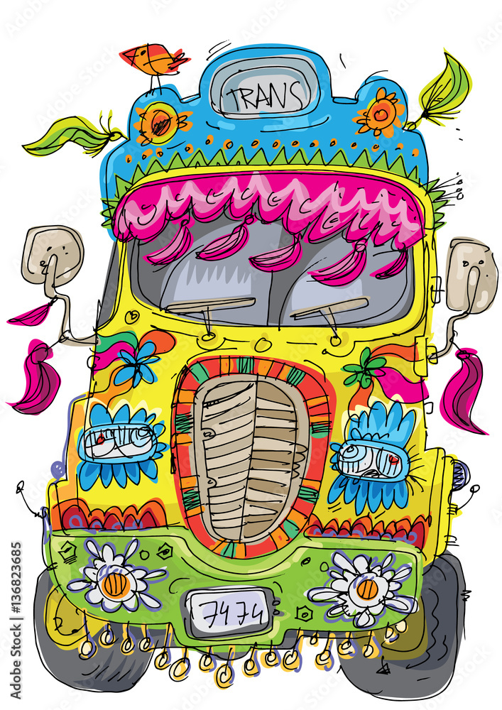 bright decorated indian truck painted with traditional patterns ...