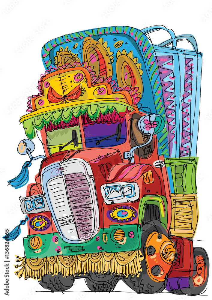bright decorated indian truck painted with traditional patterns ...