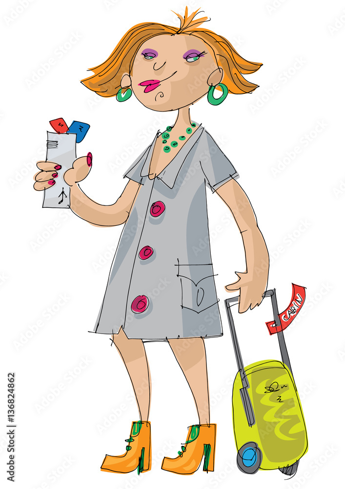 an bright young girl passenger is checking and boarding for flight ...