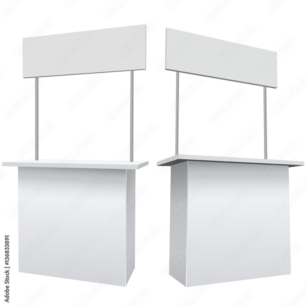 Blank white promotion exhibition counter isolated on the white b Stock ...