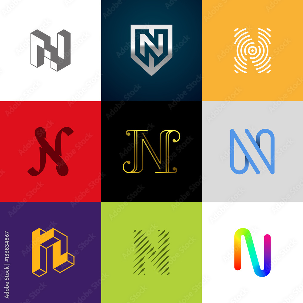 Letter "N" big logo pack. Creative vector monograms. Striped, ribbon ...