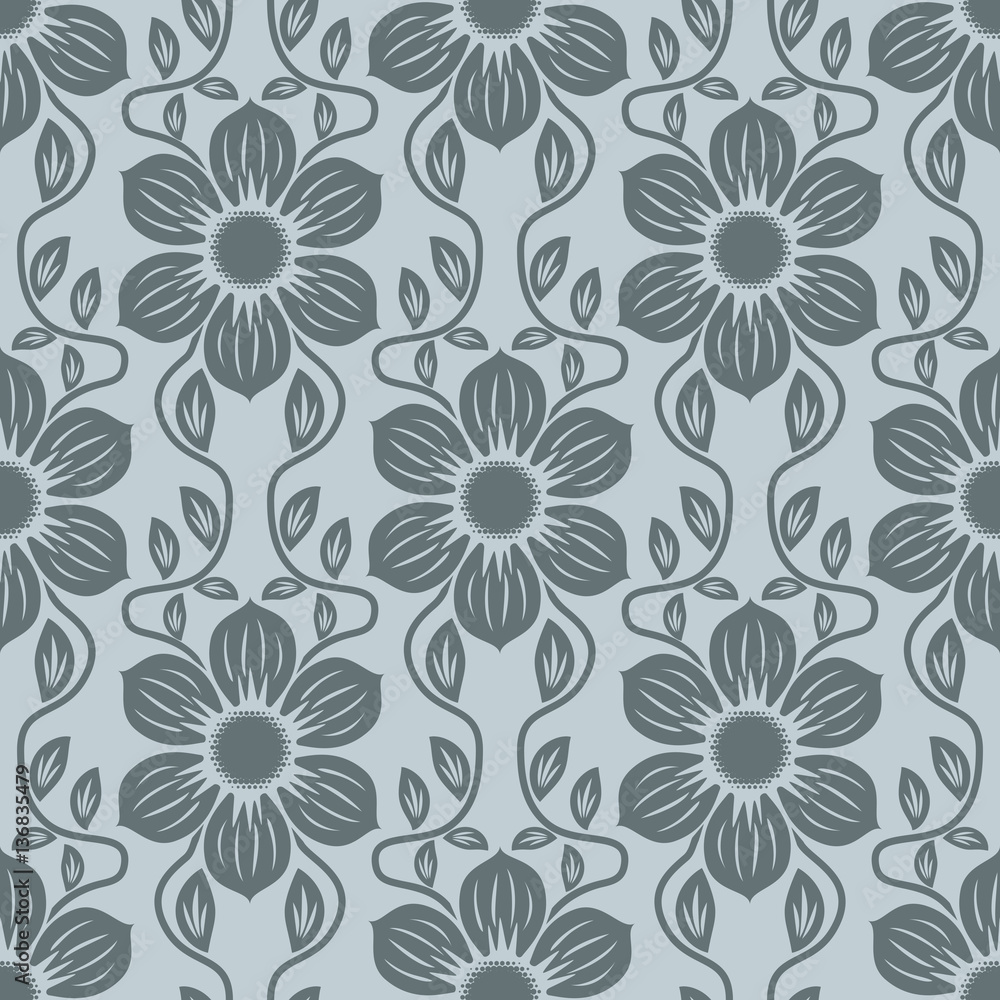 Seamless blue grey flower vector background. Stock Vector | Adobe Stock