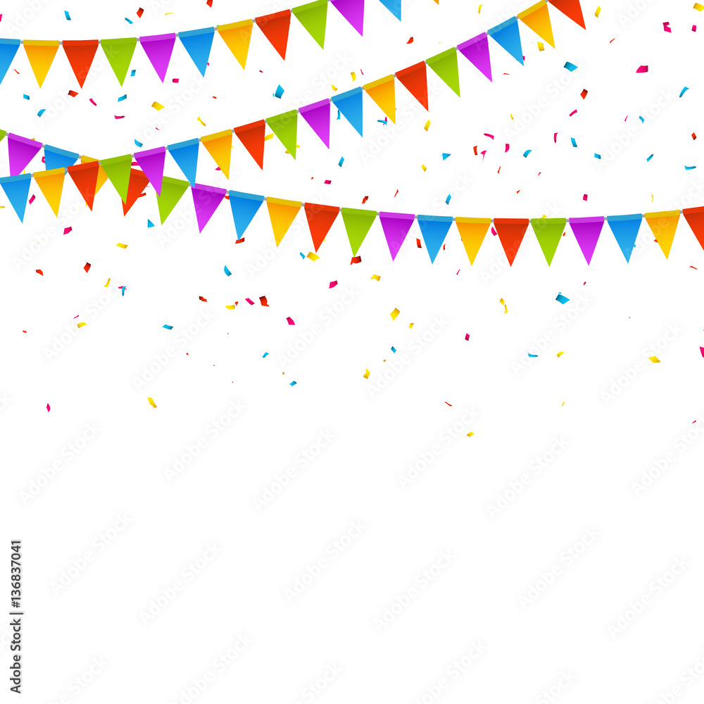 Vector festive card with confetti, party invitation design template ...