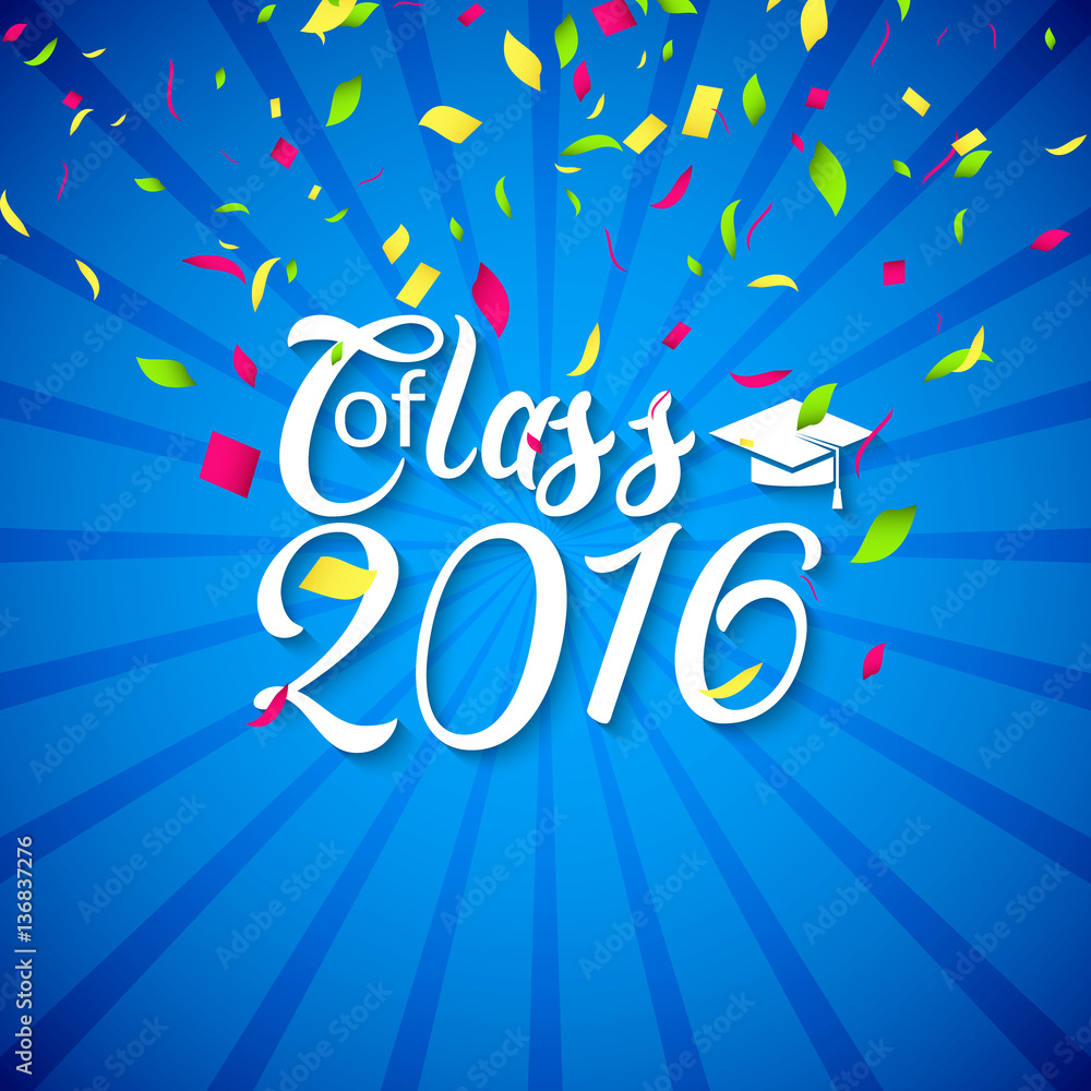 Hand drawn lettering typography Class of 2016. Graduation icon lable ...