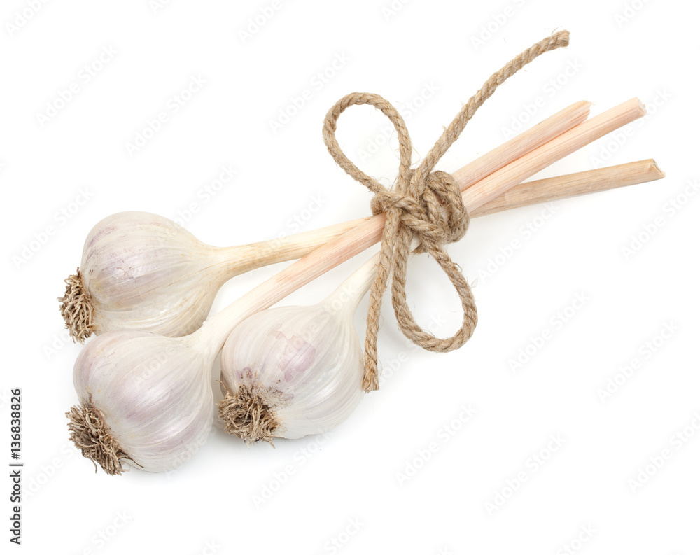 Garlic with a rope isolated on a white Stock Photo | Adobe Stock