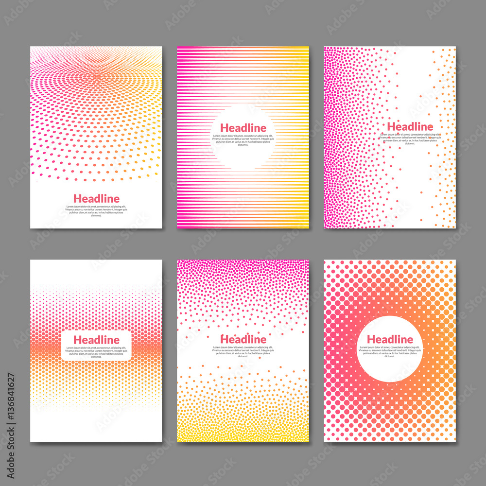 Dot halftone banners or flyers template design. Creative dotted ...