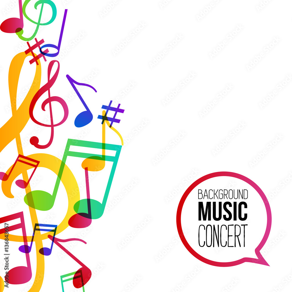 Music background. Musical background with musical notes. Vector rainbow ...