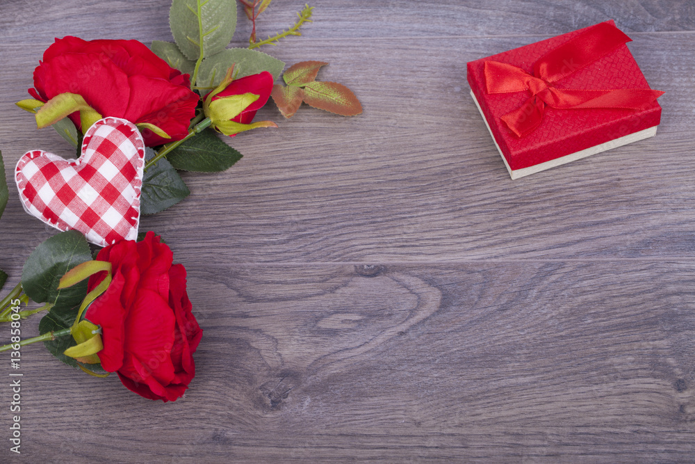 Beautiful roses with hearts and gift Stock Photo | Adobe Stock
