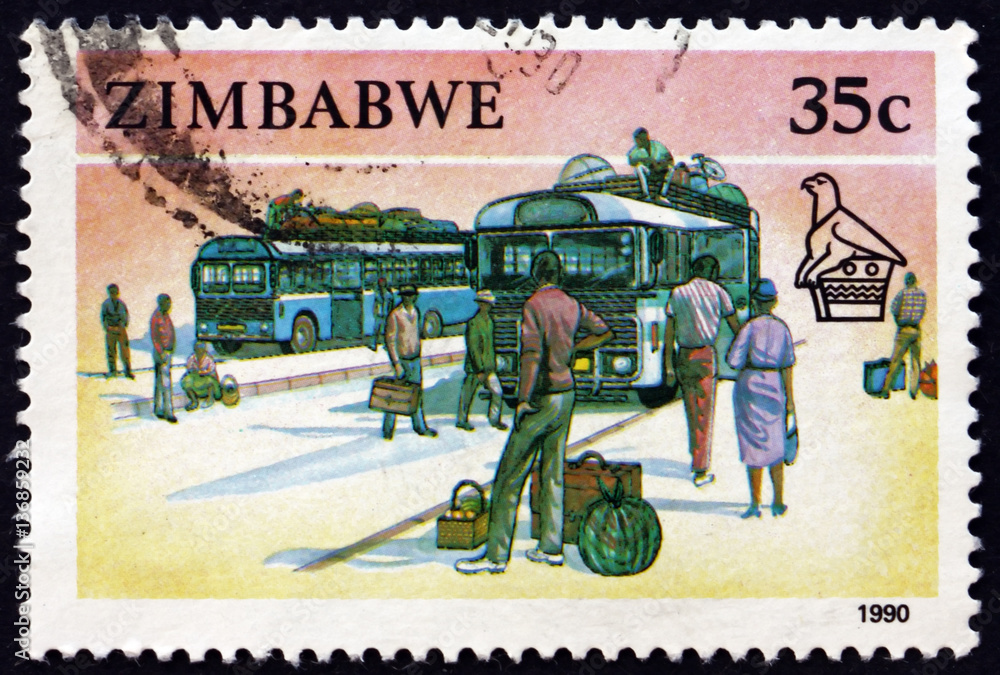 Postage stamp Zimbabwe 1990 Buses Stock-Foto | Adobe Stock