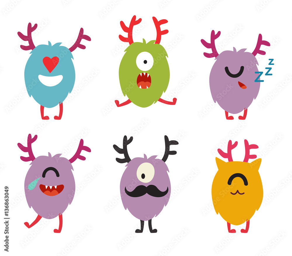 Emoji monsters. Cute cyclops vector set. Cartoon funny emoticons ...