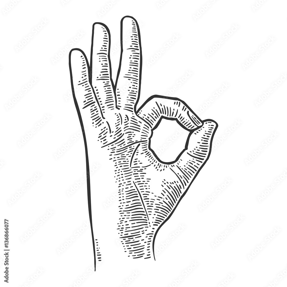 Hand showing symbol okay. Vector black vintage engraved Stock Vector ...