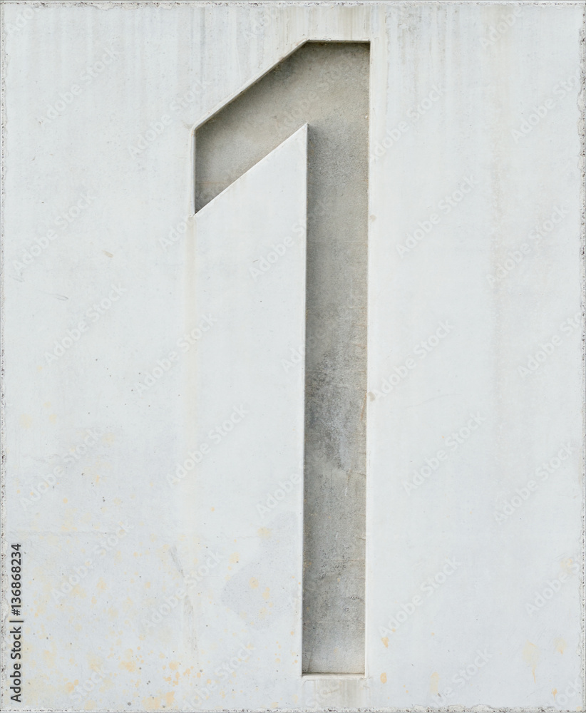 Concrete wall with number 1 - Muro in cemento armato con il numero 1 ...