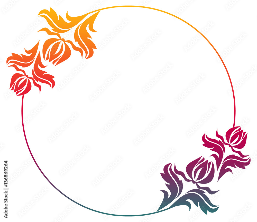 Beautiful round floral frame with gradient fill. Raster clip art. Stock ...
