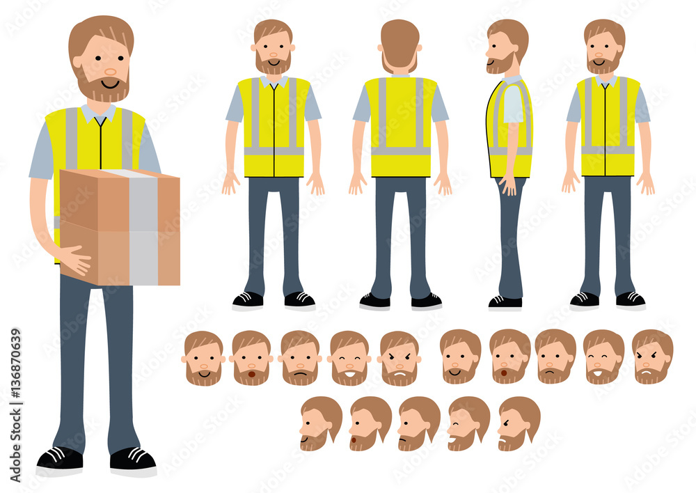 The warehouse worker. Character constructor for different poses. Set of ...