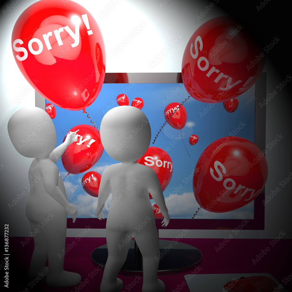 Sorry Balloons Showing Online Apology 3d Rendering Stock Illustration ...
