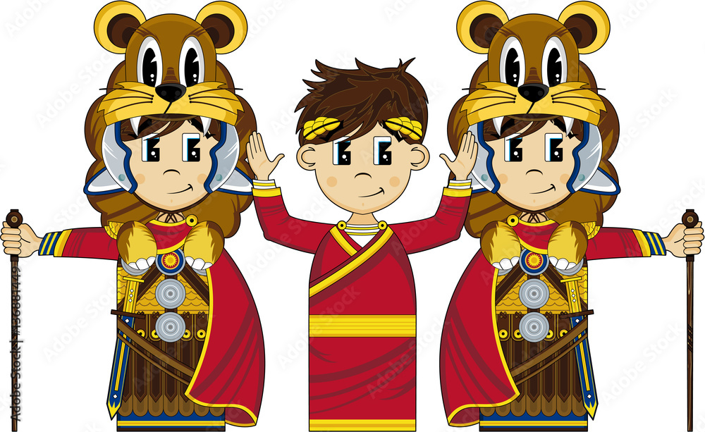 Cute Cartoon Roman Emperor and Roman Centurion Lion Guards Stock Vector ...