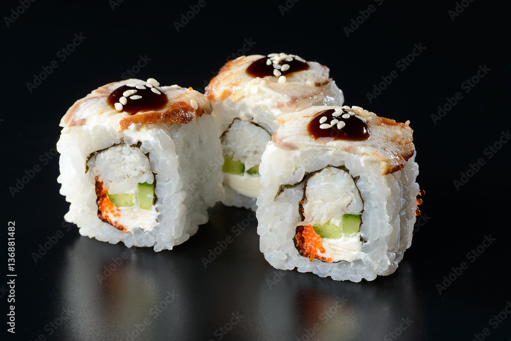 Sushi on black background Stock Photo | Adobe Stock