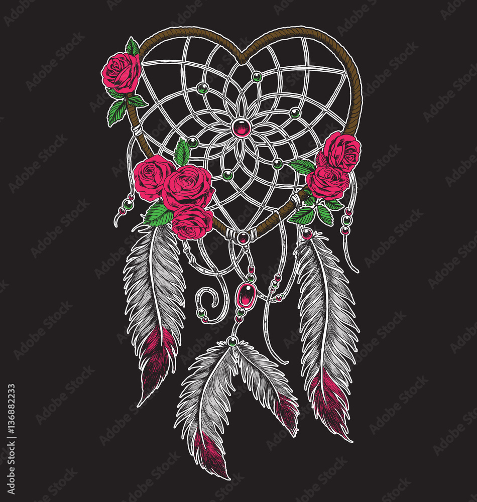 Hand drawn heart shaped dream catcher in full color Stock Vector ...