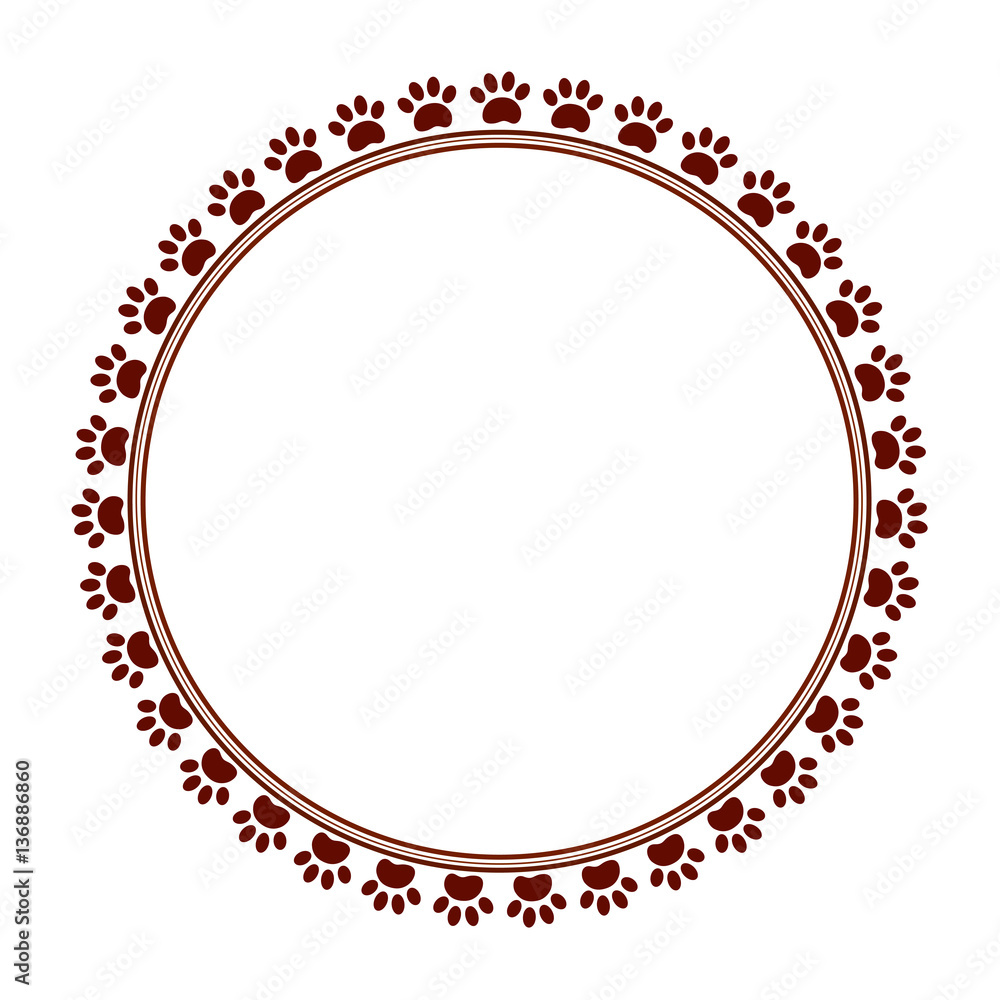 Brown paw prints animal round frame border sign logo with empty space ...