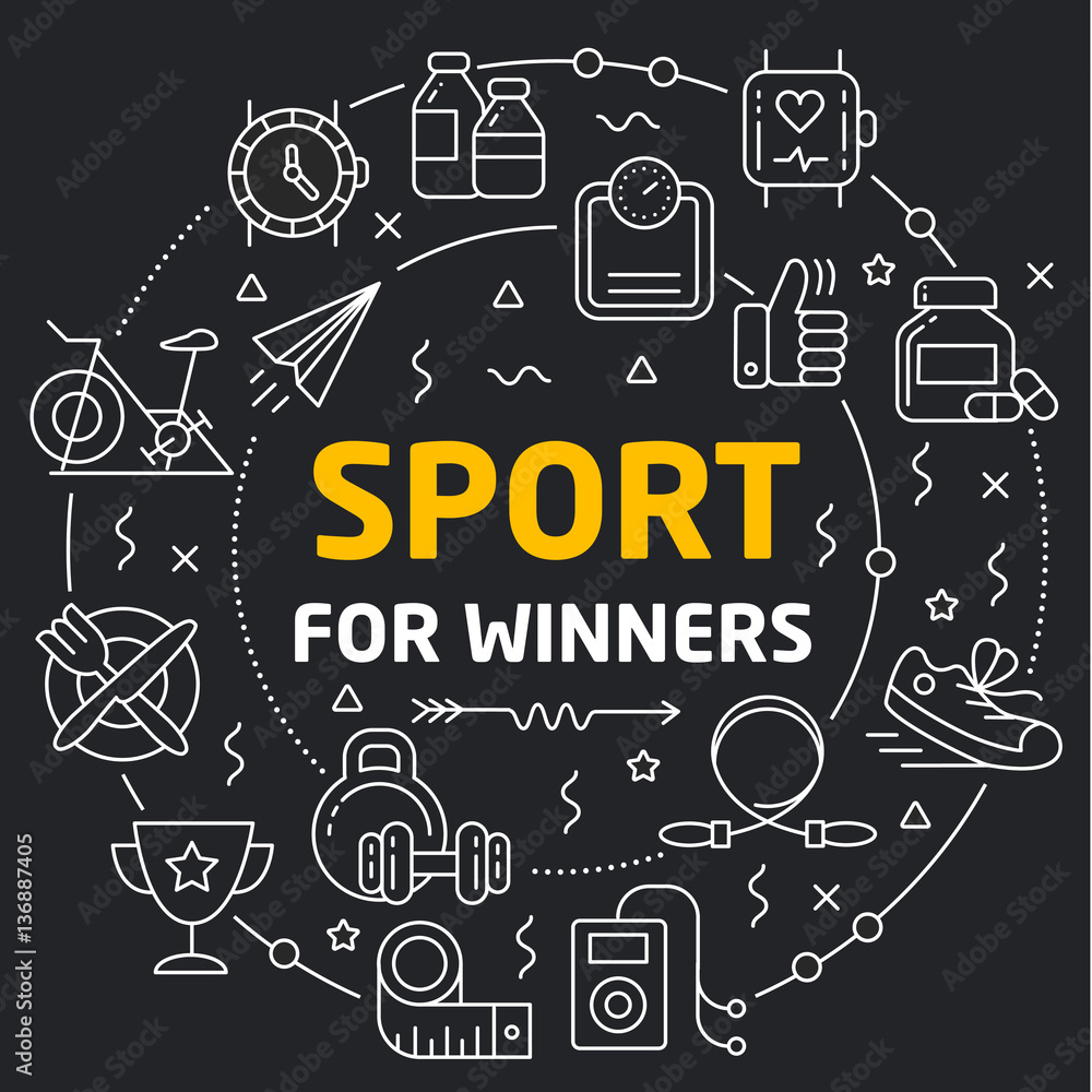 Vector linear illustration dark background sport for winners Stock ...