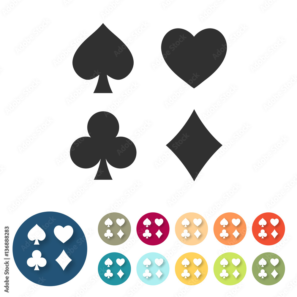 Button-Set bunt - Pik, Herz, Kreuz, Karo Stock-Vektorgrafik | Adobe Stock