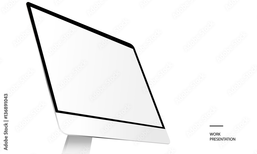 Computer monitor with blank screen isolated on white background. Text ...