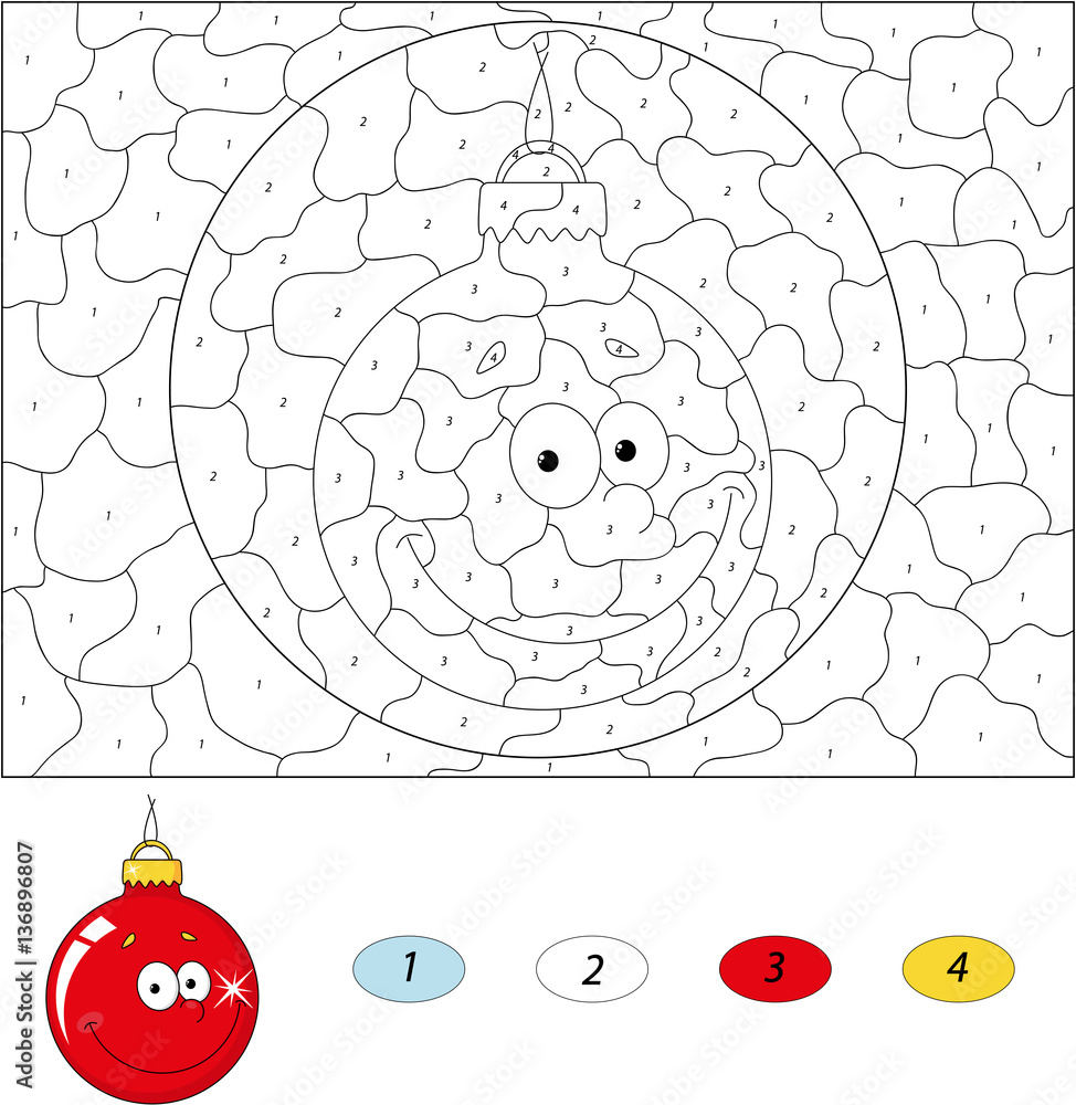 Cartoon ornament ball. Color by number educational game for kids Stock ...