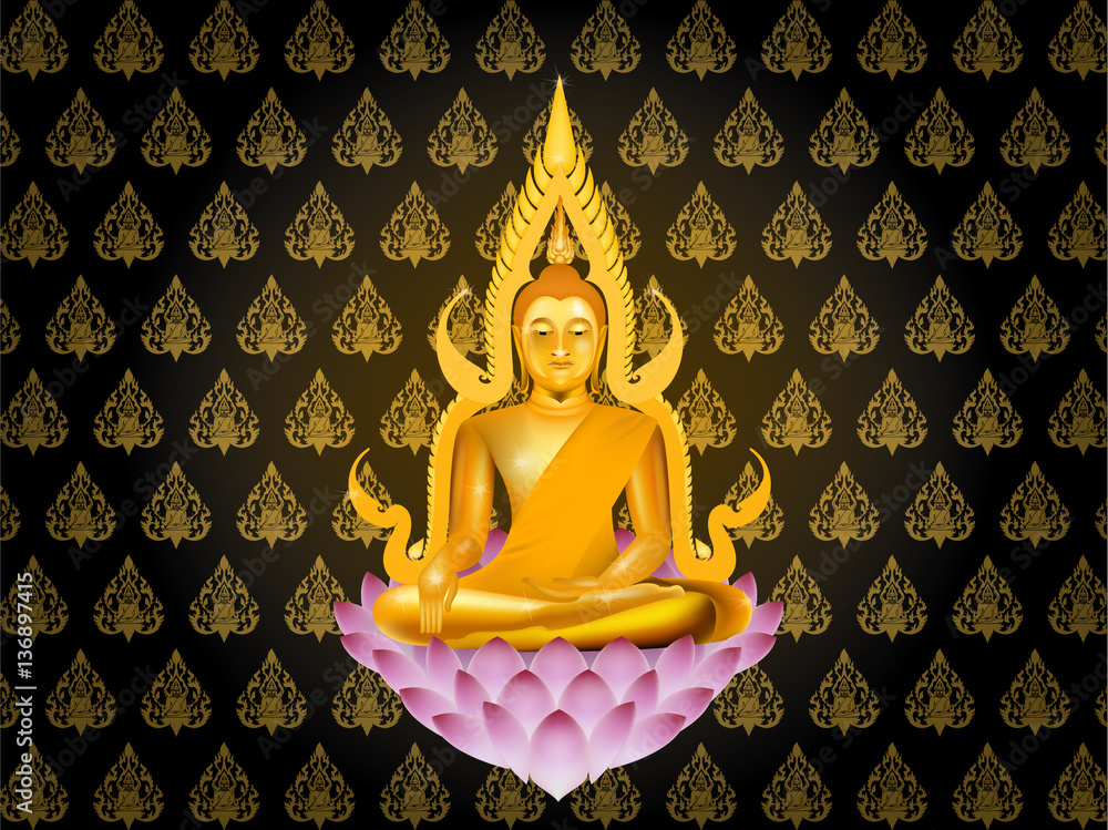 vector of buddha sitting on lotus on thai texture style background ...