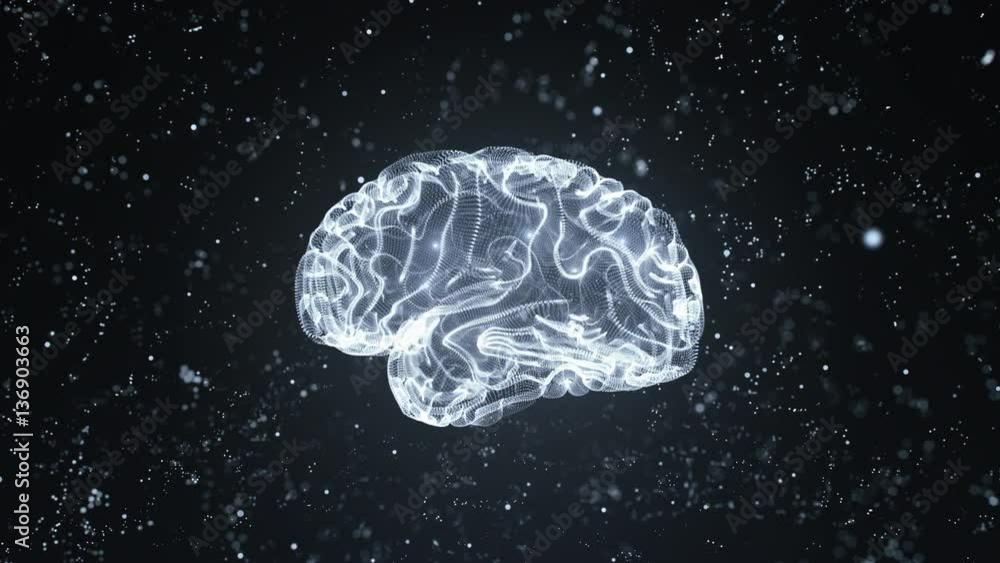 Holographic animation on human brain spinning against black background ...