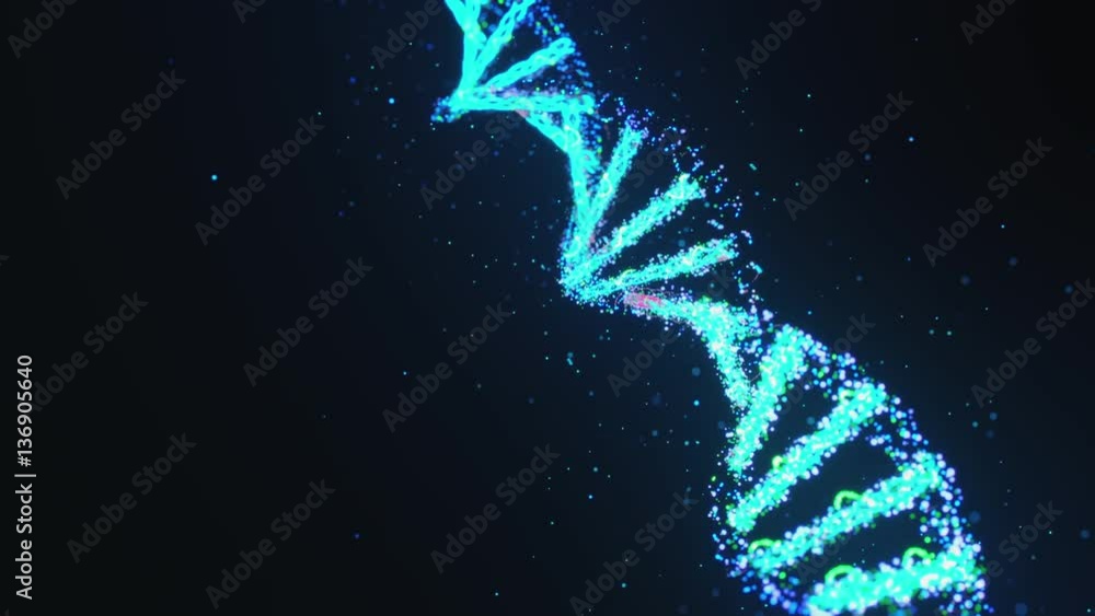 Holographic DNA strand lightning with blue color against black ...