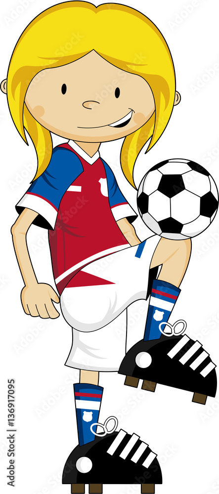 Cute Cartoon Girl Soccer Football PLayer Stock Vector | Adobe Stock