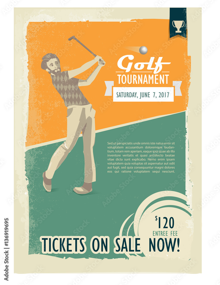Retro golf poster or flyer with a golf player Stock Vector | Adobe Stock