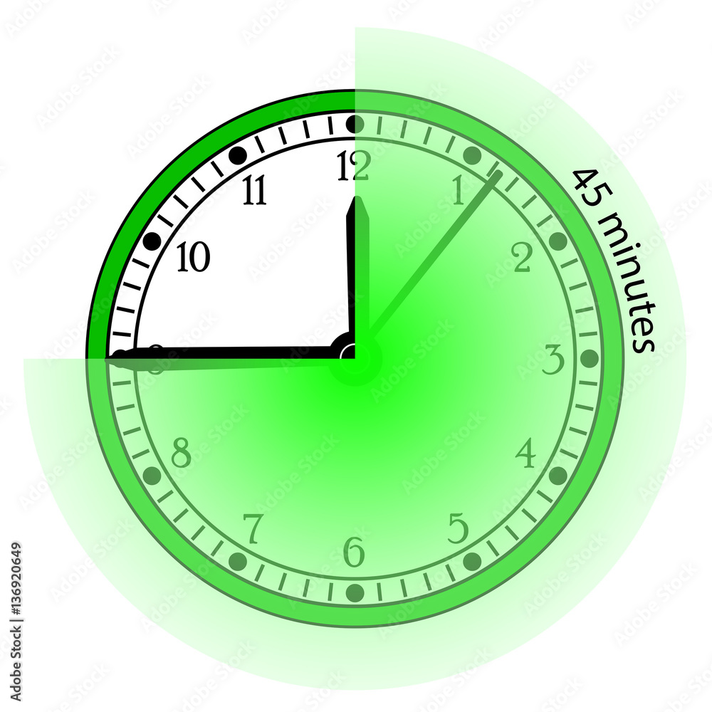 Clock 45 Minutes To Go Vector Illustration Stock Vector | Adobe Stock