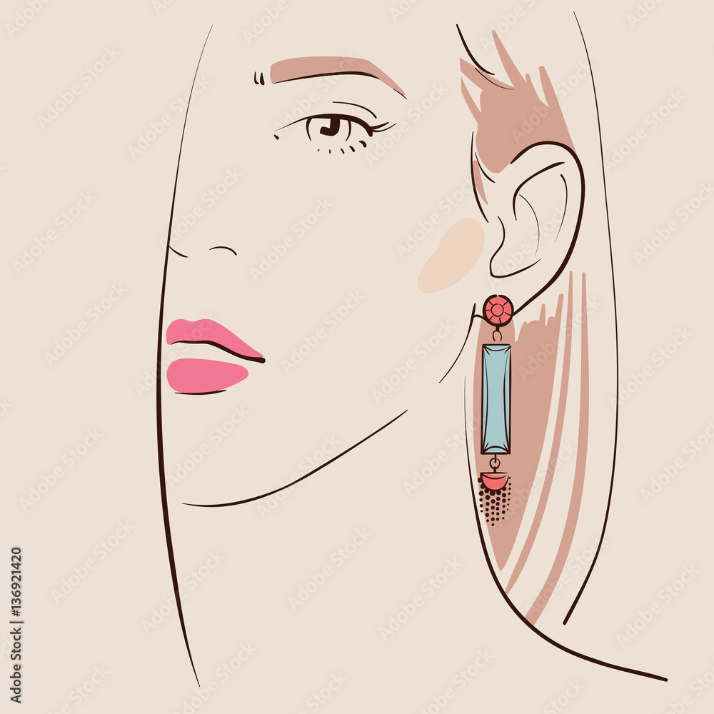 Beautiful woman wearing earrings Stock Vector | Adobe Stock