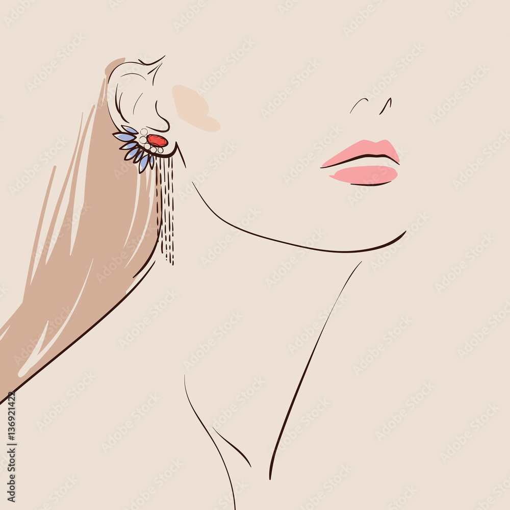 Beautiful woman wearing earrings Stock Vector | Adobe Stock