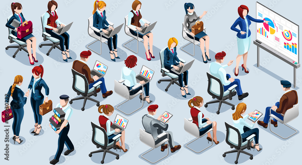 Isolated Group of Diverse Isometric Business People. 3D meeting ...