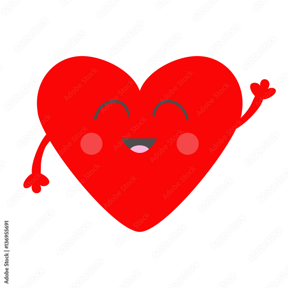 Red heart face head with hands. Cute cartoon kawaii smiling character ...