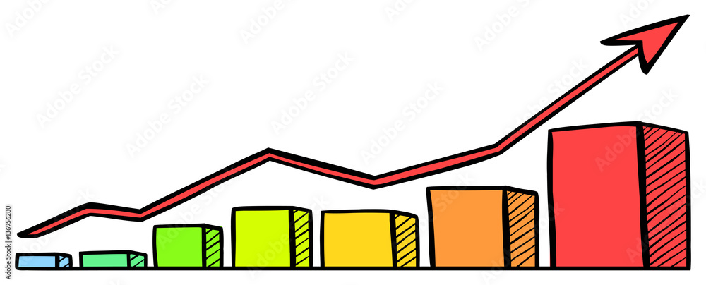 Farbige Zeichnung: Ansteigendes Balkendiagramm / Vektor, freigestellt ...
