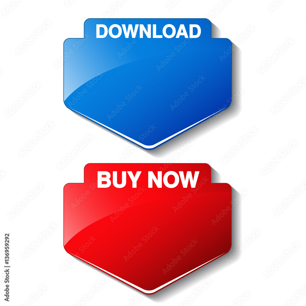 Vector red and blue web arrow button. Download and Buy now label. Stock ...