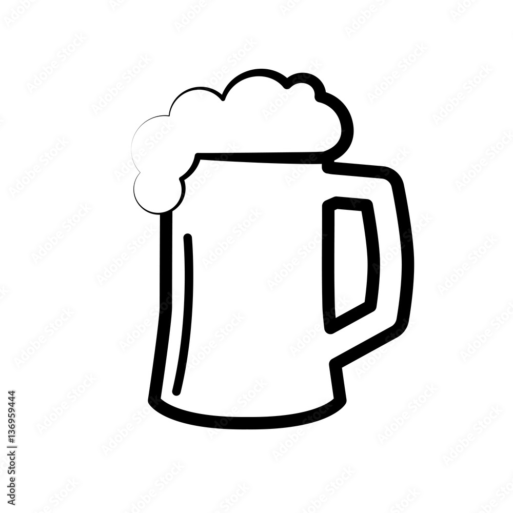 Vector black symbol of beer. Icon full pint of beer with foam. Line ...