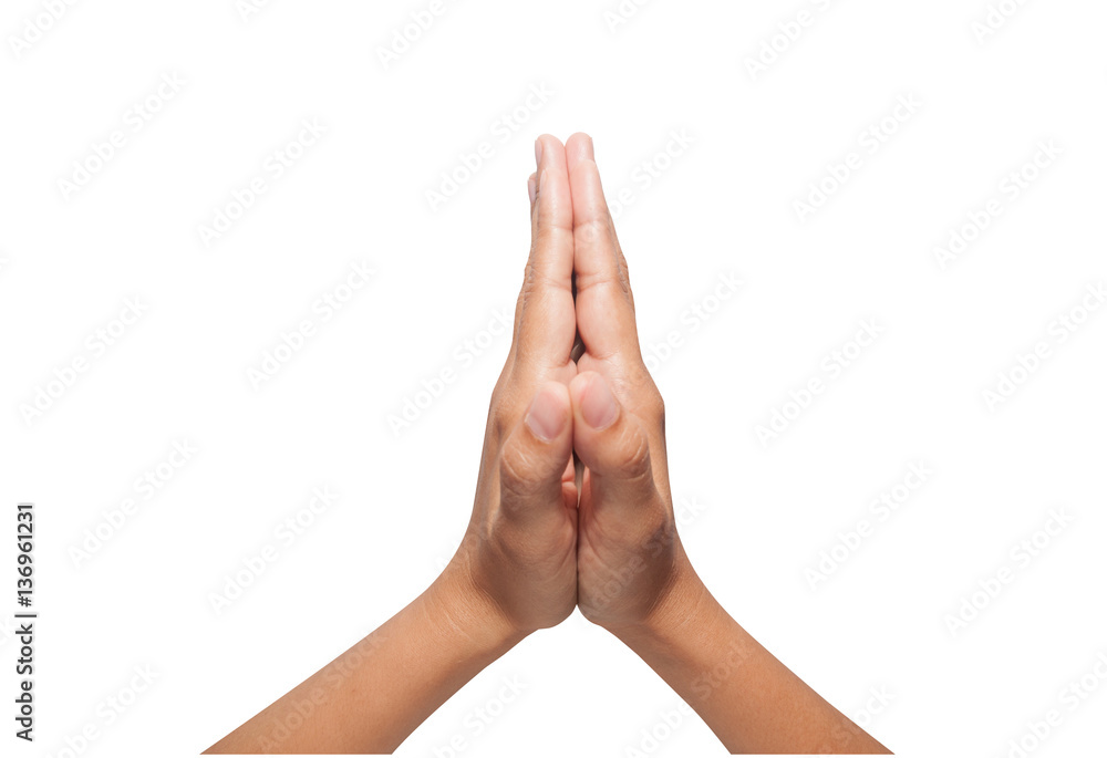 Hand sign Thai Greeting on isolated white background Stock Photo ...