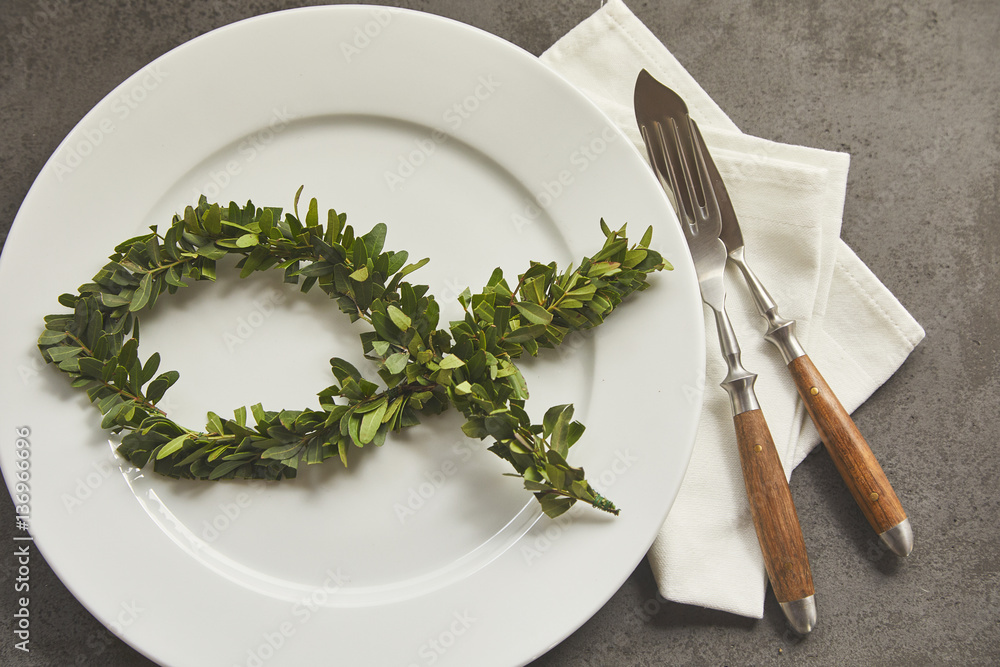 Christian and baptism anglican symbol of ichthys fish on serving plate ...
