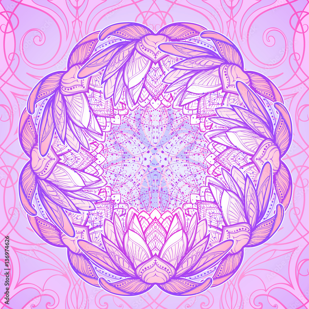 Lotus flower mandala. Intricate stylized linear drawing isolated on ...