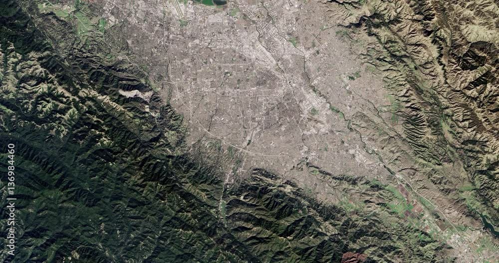 High-altitude overflight aerial of central San Jose and Silicon Valley ...