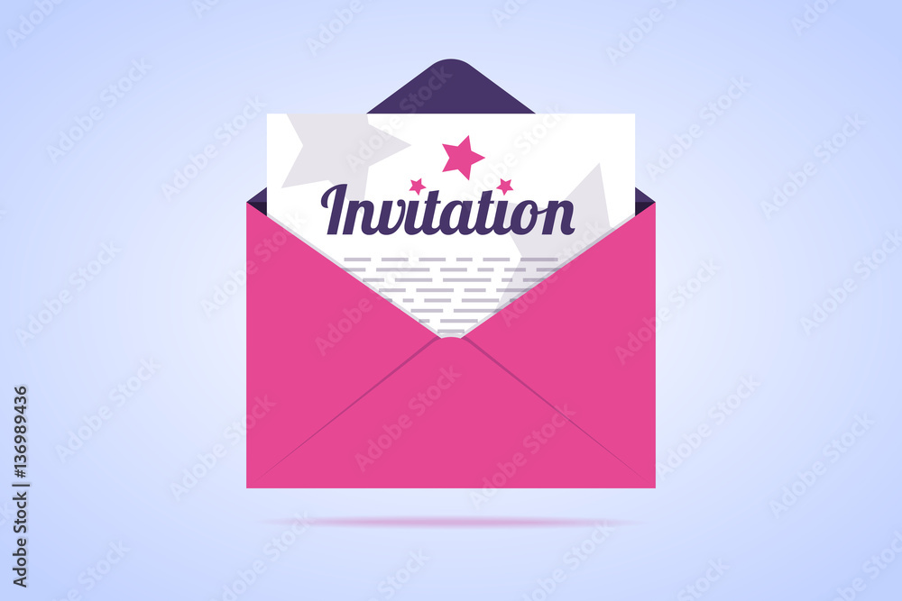 Envelope with invitation letter. Vector illustration in flat style ...